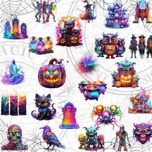 Rainbow Halloween Clipart PNG Set, 25 Halloween Clipart Commercial Use ...