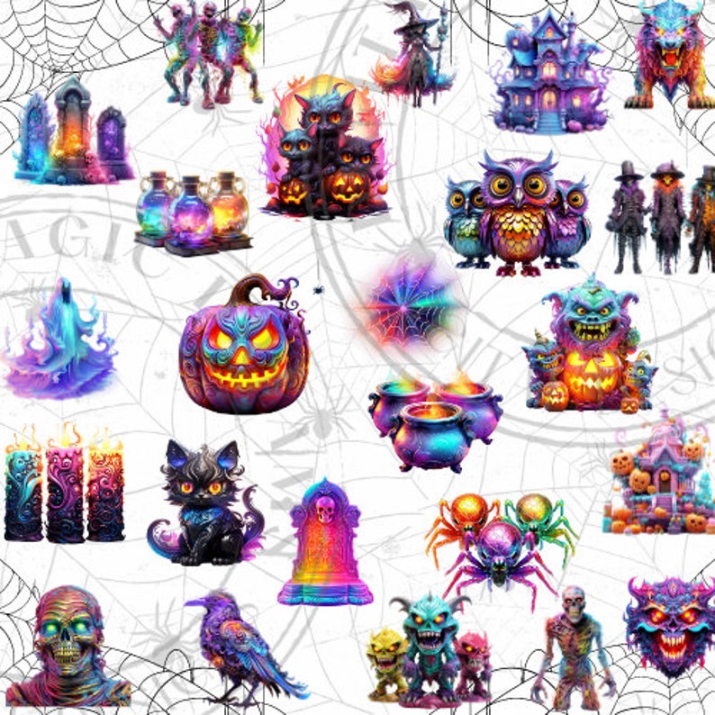 Rainbow Halloween Clipart PNG Set 25 Halloween Clipart - Etsy