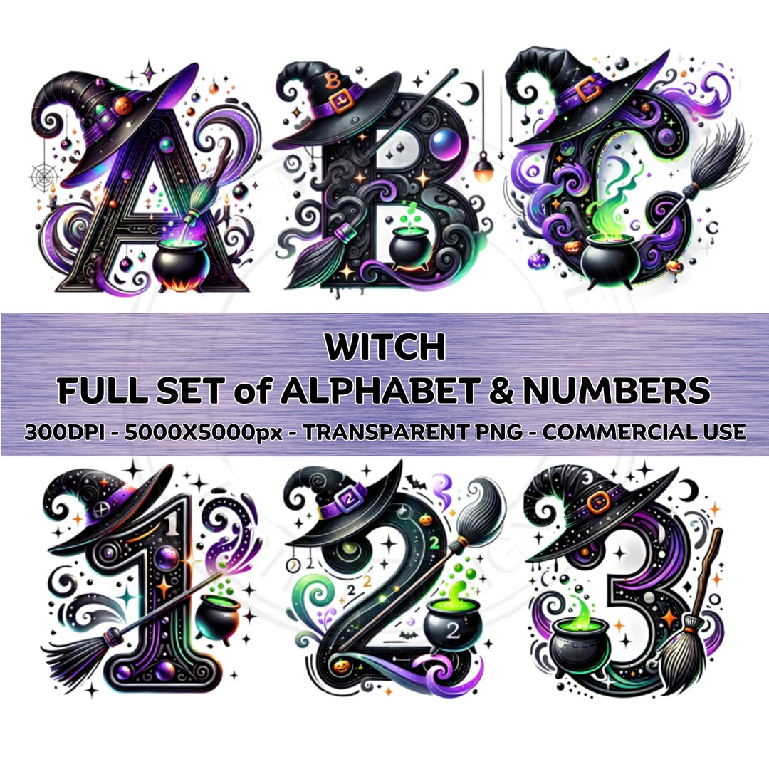 WITCH HATS Halloween Vampire Font Full Set of Alphabet & Numbers ...