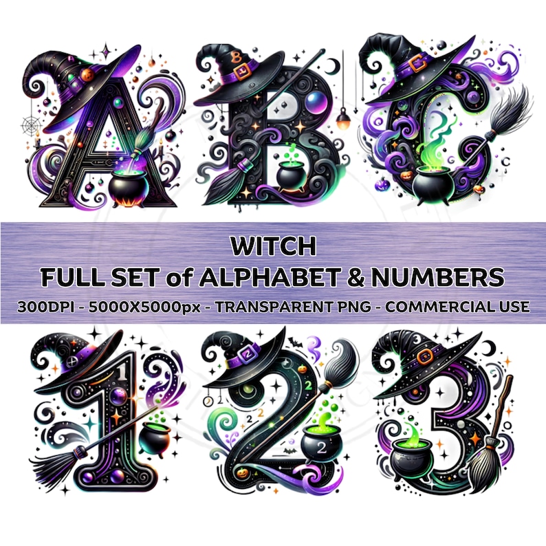 WITCH HATS Halloween Vampire Font Full Set of Alphabet & Numbers ...