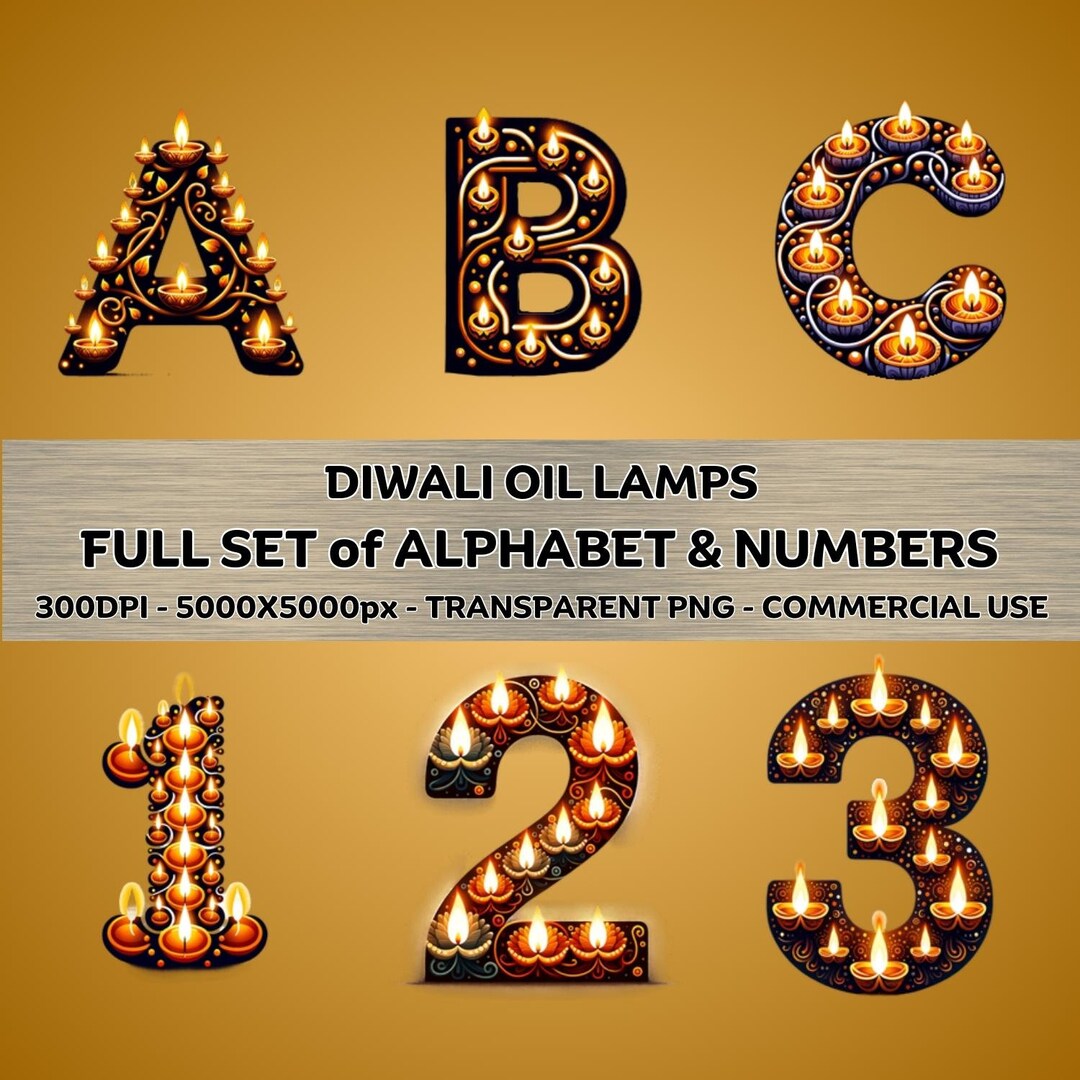 Indian Diwali Oil Lamps Font. Diwali Fonts Full Set of Alphabet and ...
