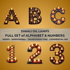 Indian Diwali Oil Lamps Font. Diwali Fonts Full Set of Alphabet and ...