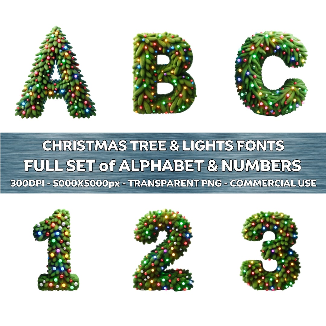 Christmas Tree Fonts Letters Full Set of Alphabet and Numbers Clipart ...