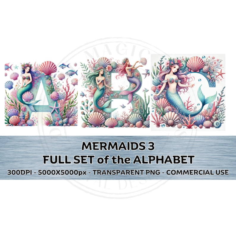 Pastel Mermaid Fonts Sea Ocean Fonts Full Set of the Alphabet Clipart ...