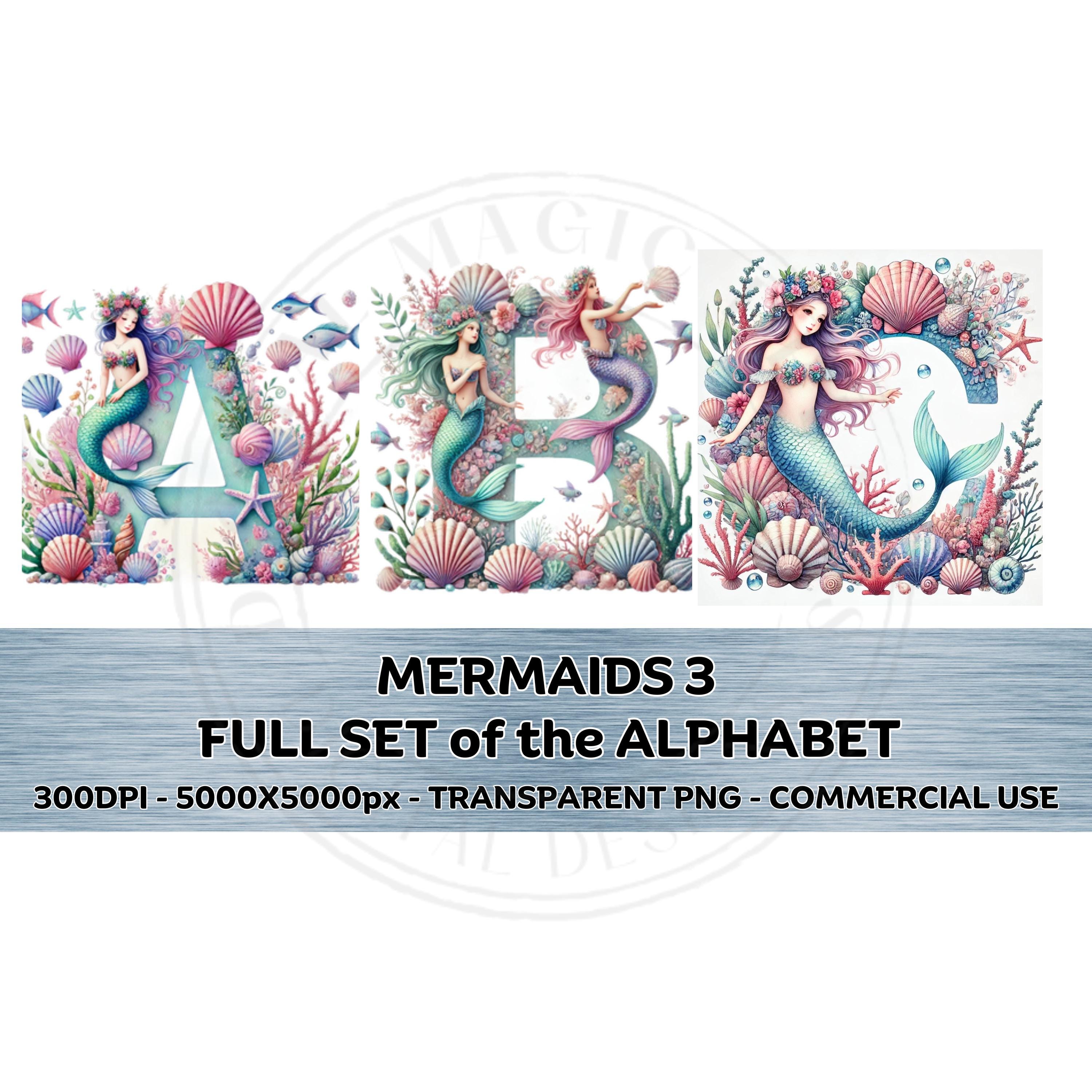 Pastel Mermaid Fonts Sea Ocean Fonts Full Set of the Alphabet Clipart ...