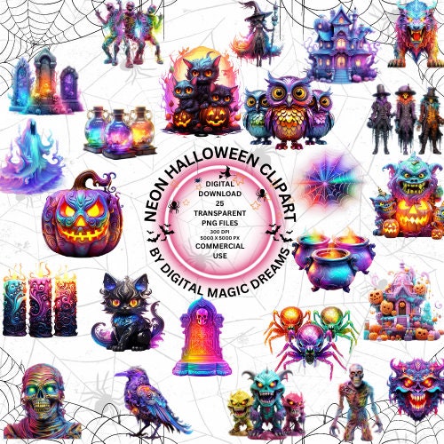 Rainbow Halloween Clipart PNG Set 25 Halloween Clipart - Etsy