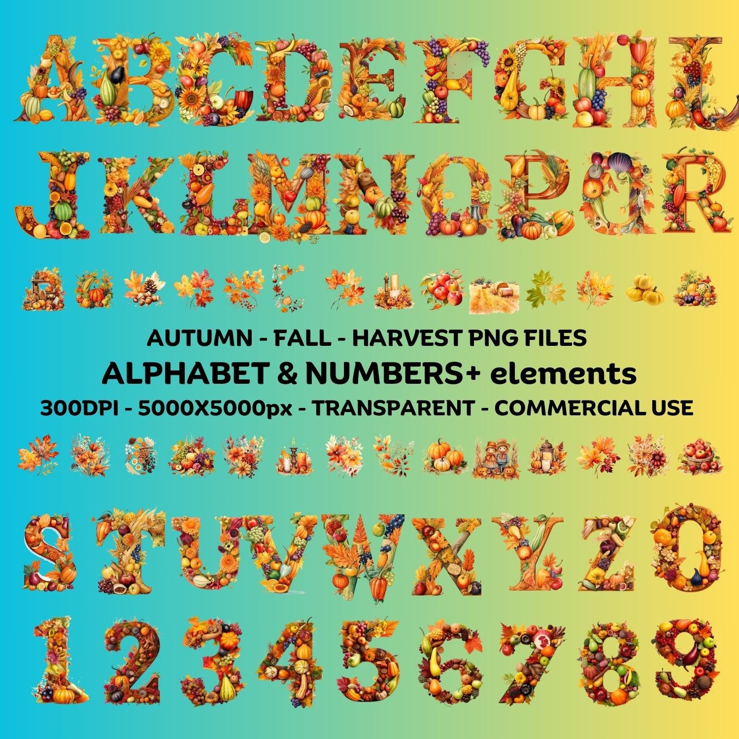Fall Autumn Alphabet & Numbers Clipart PNG Set Transparent - Etsy