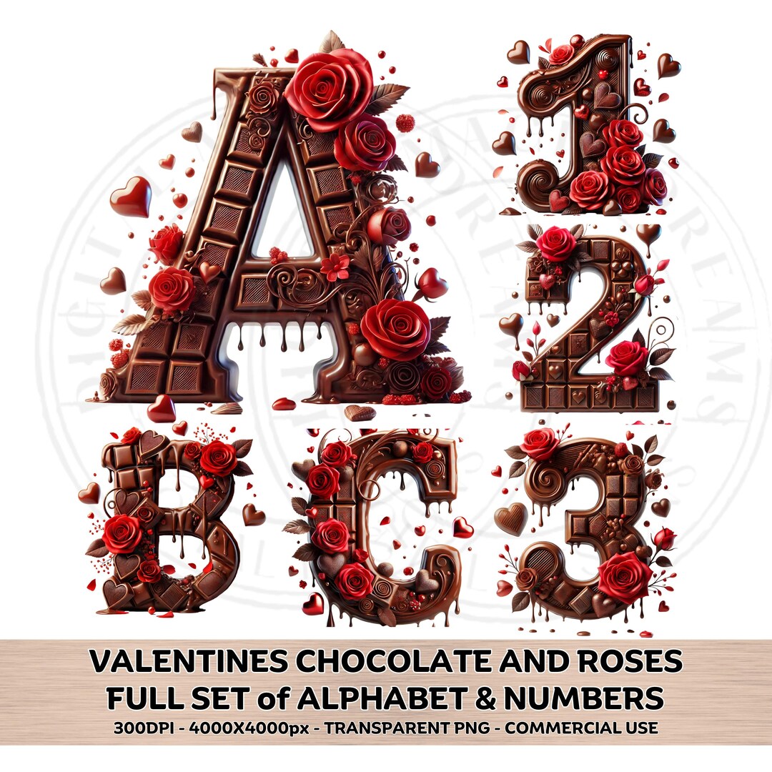 Valentines Chocolate Red Roses,full Set of Alphabet & Numbers Clipart ...