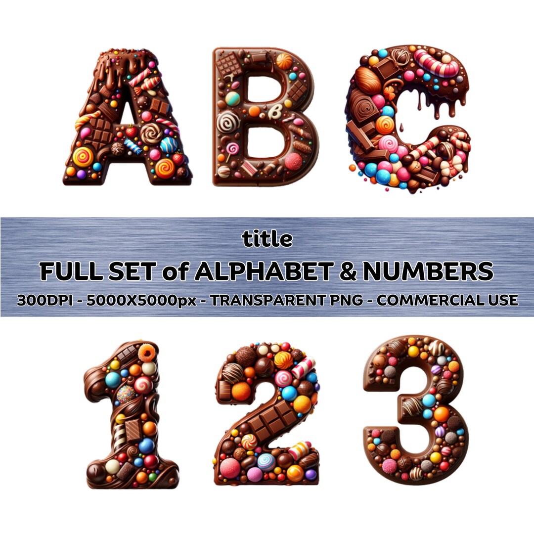 CHOCOLATE FONT Full Set of Alphabet & Numbers Clipart PNG Transparent ...