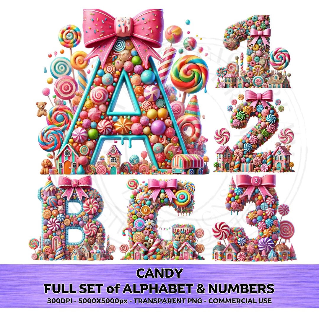 CANDY FONT Full Set of Alphabet & Numbers Clipart PNG Transparent ...