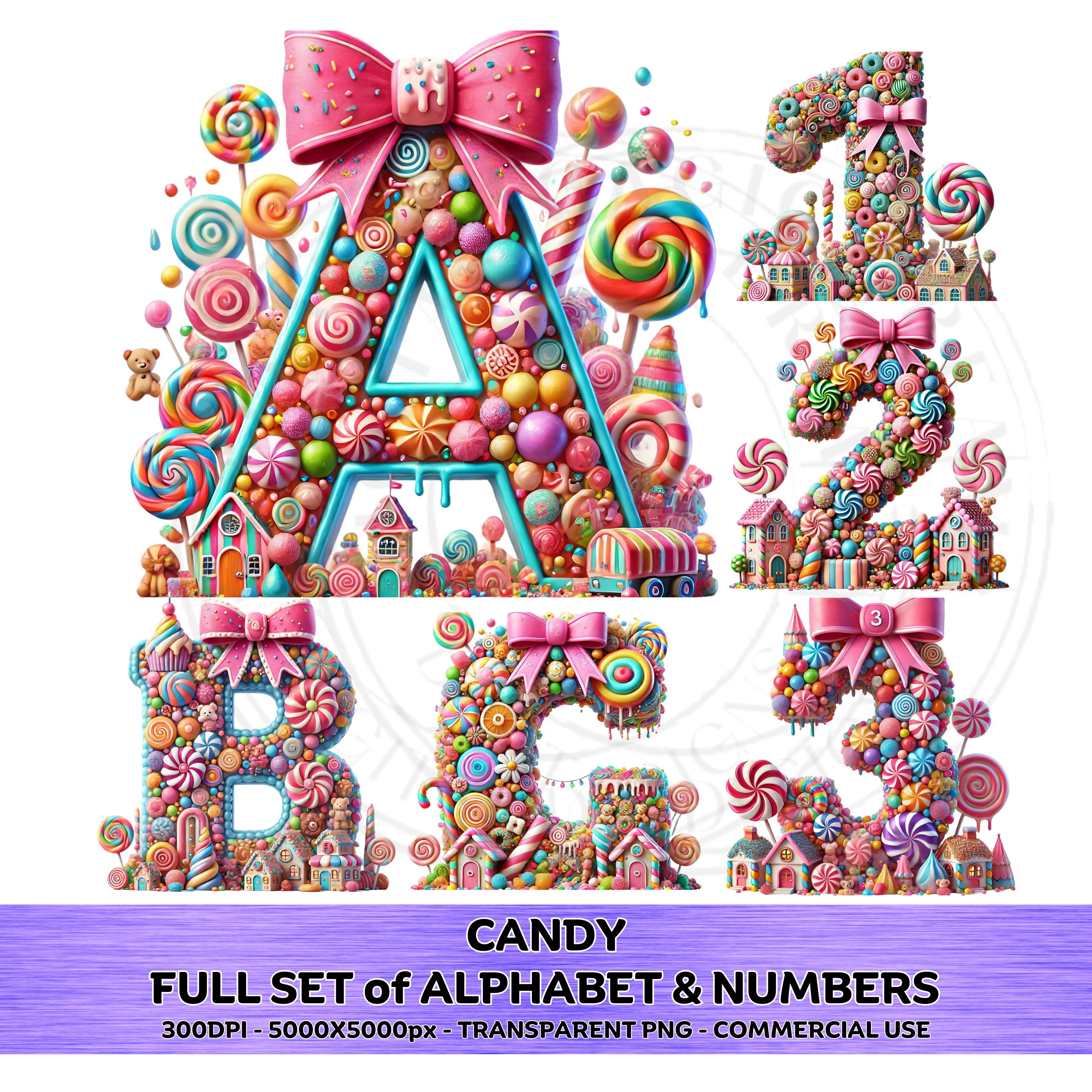 CANDY FONT Full Set of Alphabet & Numbers Clipart PNG Transparent ...