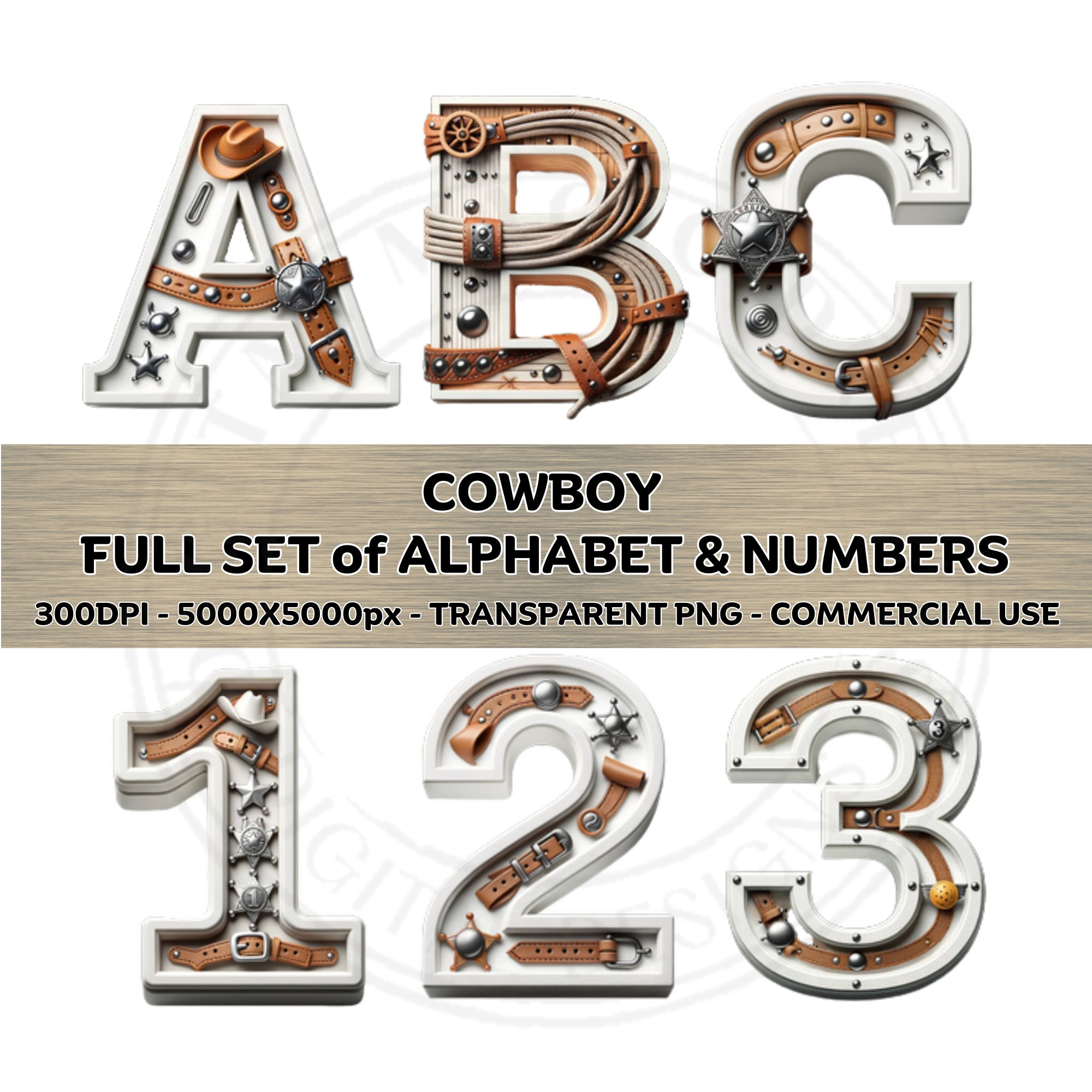 COWBOY Font Full Set of Alphabet & Numbers Clipart PNG Transparent ...