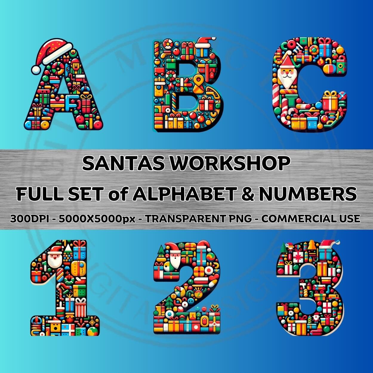Santas Workshop Font Full Set of Alphabet & Numbers Clipart PNG ...