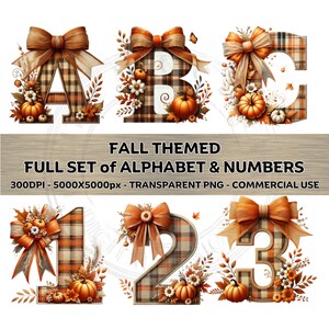 Fall Autumn Alphabet & Numbers Clipart PNG Set Transparent Background ...