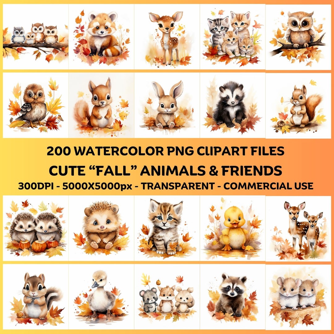 200 Cute Fall Baby Animals Clipart PNG Set Transparent Background ...