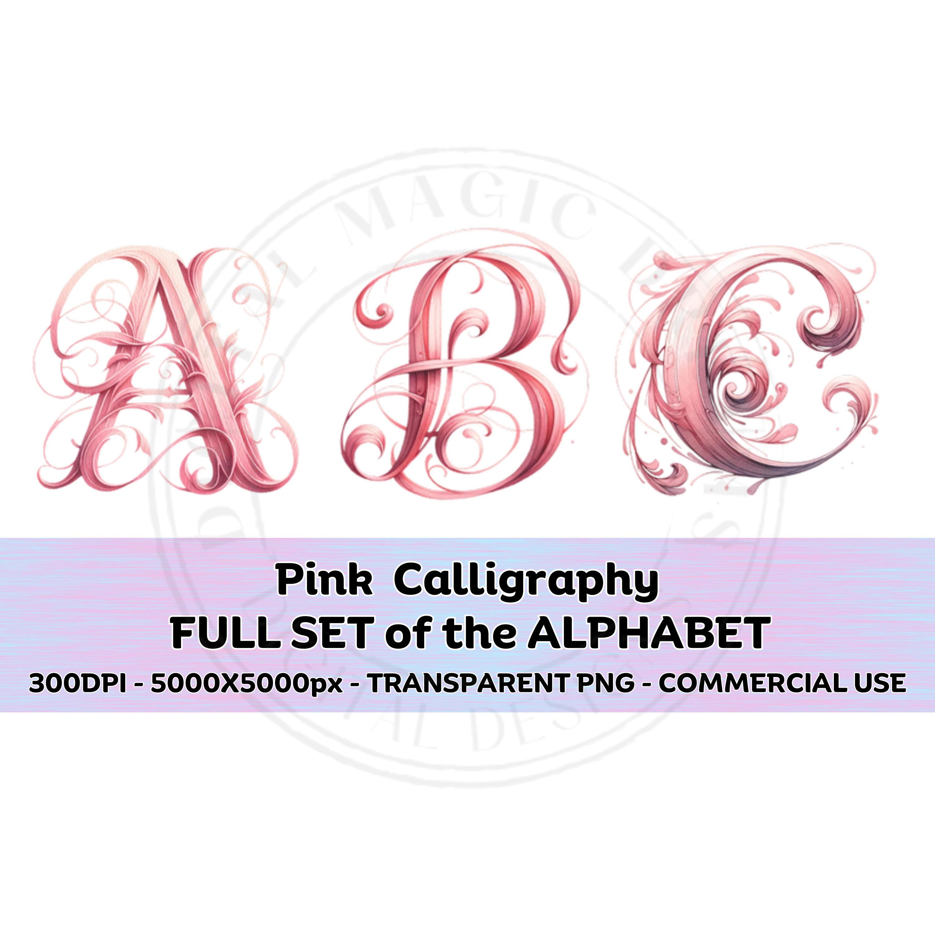 Pink Calligraphy Fonts Full Set of the Alphabet Clipart PNG Transparent ...