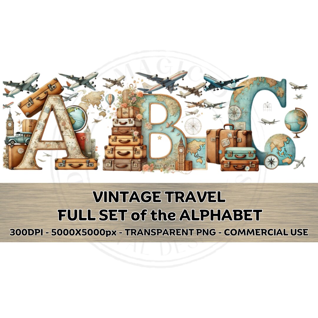 Vintage Travel Alphabet Clipart: PNG Fonts (digital Download) - Etsy