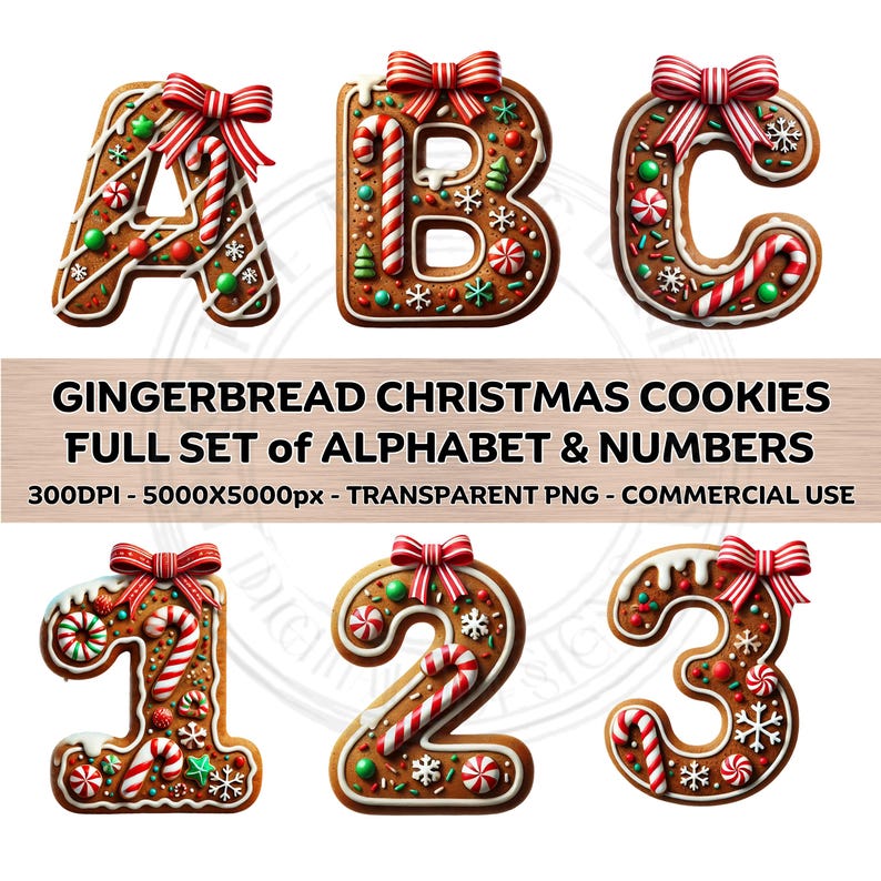 Gingerbread Men Font Full Set of Alphabet & Numbers Clipart PNG ...