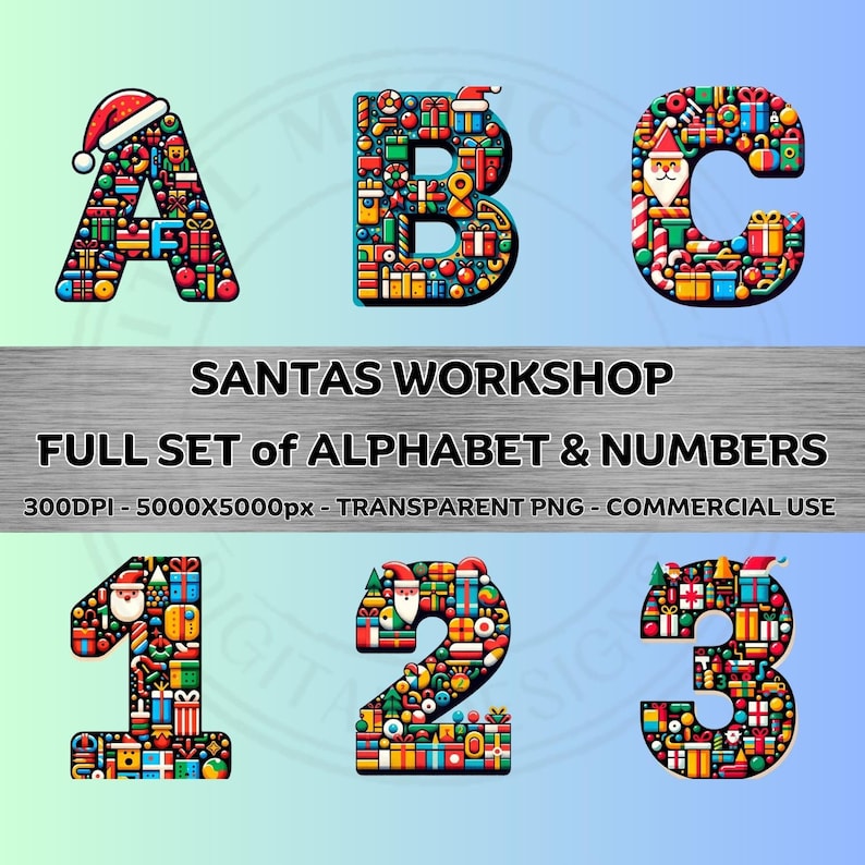 Santas Workshop Font Full Set of Alphabet & Numbers Clipart PNG ...