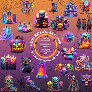 Rainbow Halloween Clipart PNG Set, 25 Halloween Clipart Commercial Use ...