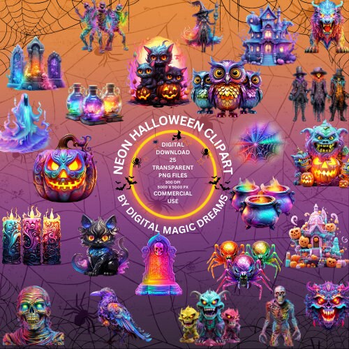 Rainbow Halloween Clipart PNG Set 25 Halloween Clipart - Etsy