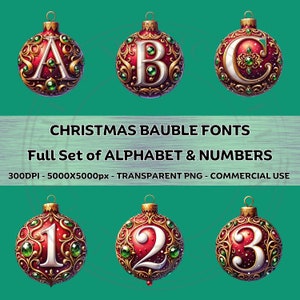 3D Christmas Gold Red Baubles Font Alphabet & Numbers Clipart PNG ...