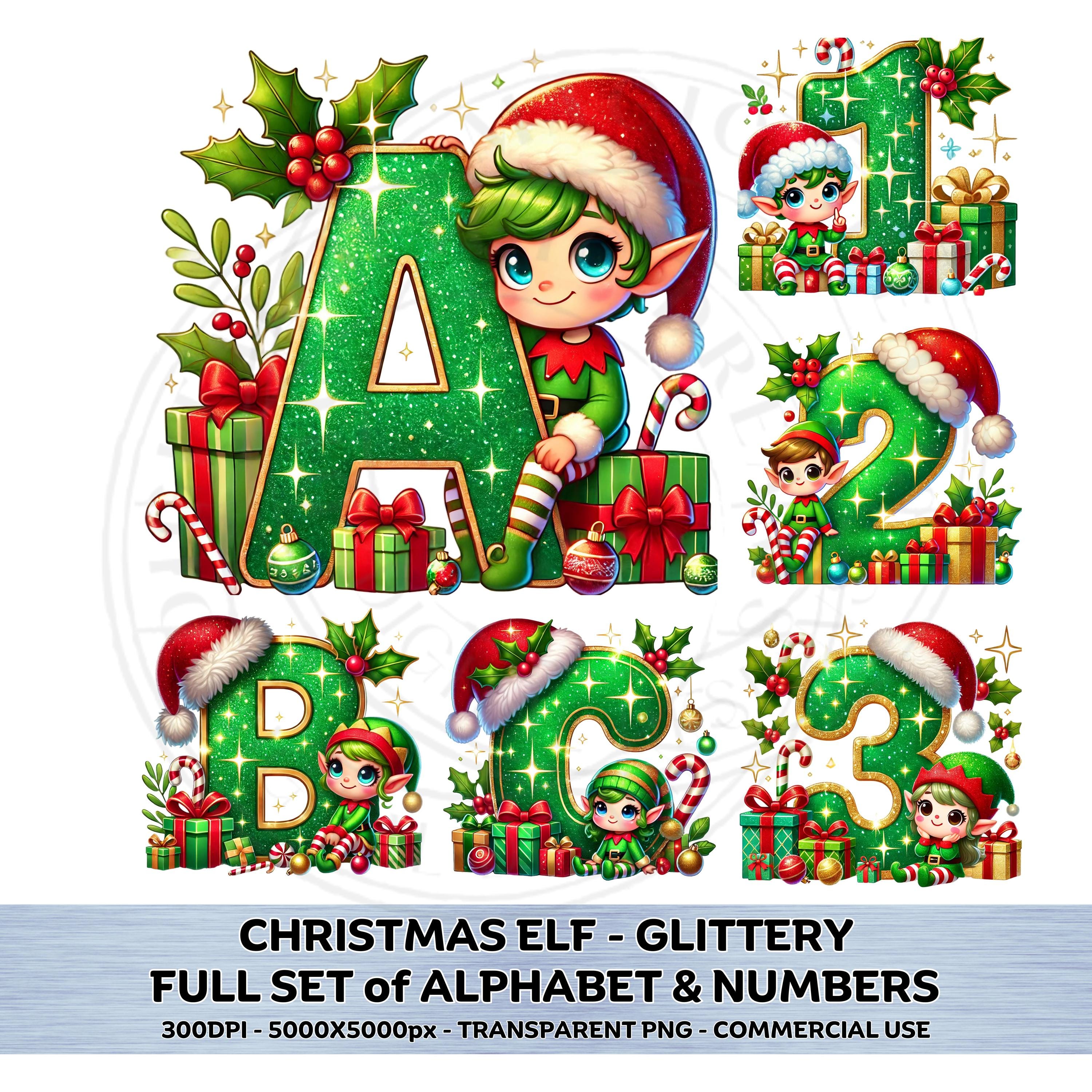 Christmas Elf Letters, Alphabet & Numbers Digital Paper Scrapbook Paper ...