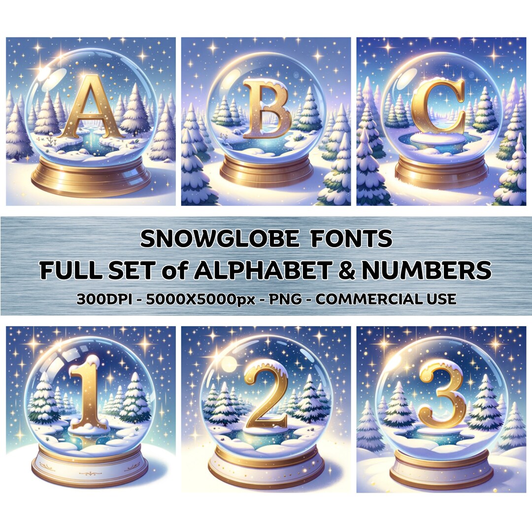 Winter Snow Globe Font Full Set of Alphabet & Numbers Clipart PNG ...