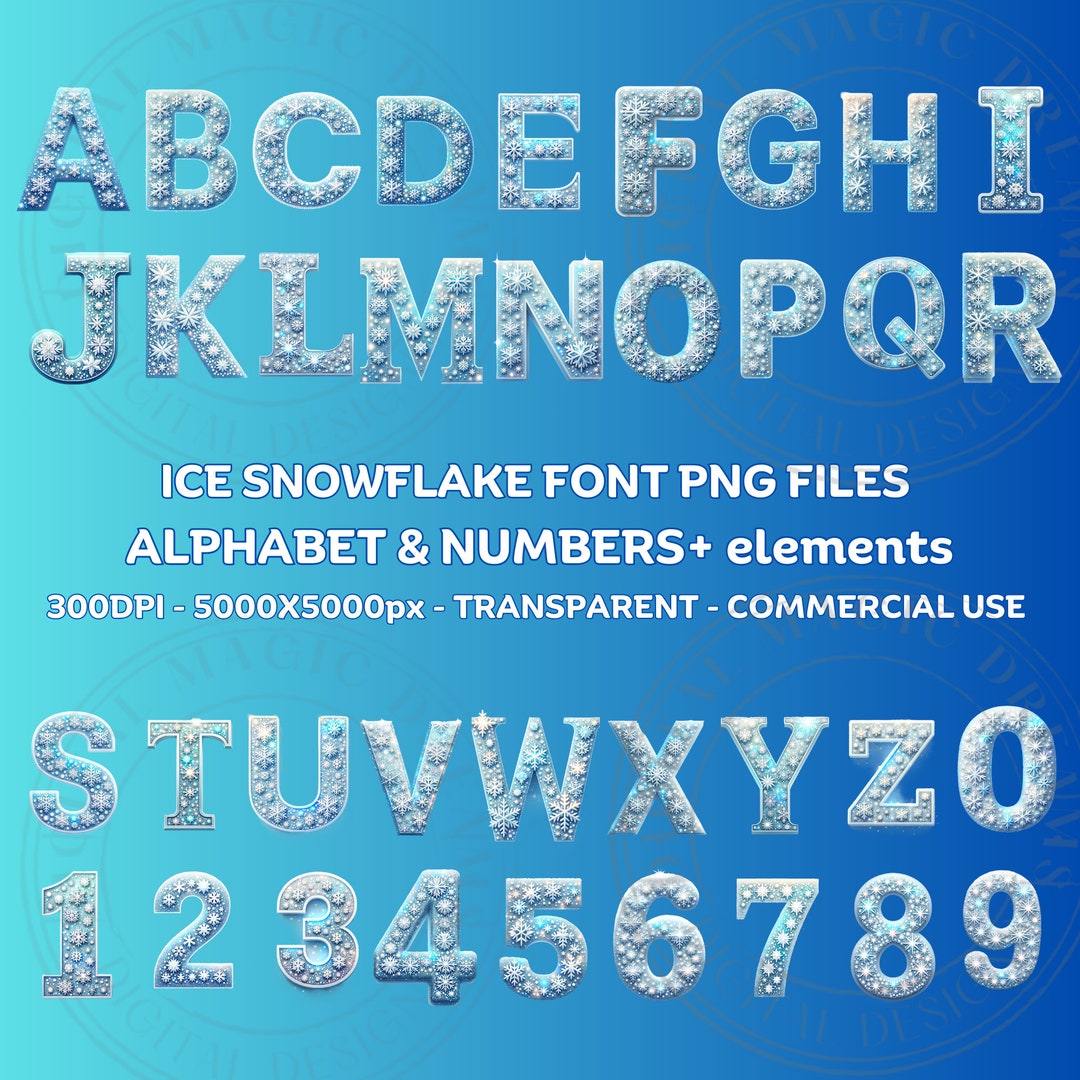 3D Snowflake Font Alphabet & Numbers Clipart PNG Set Transparent ...