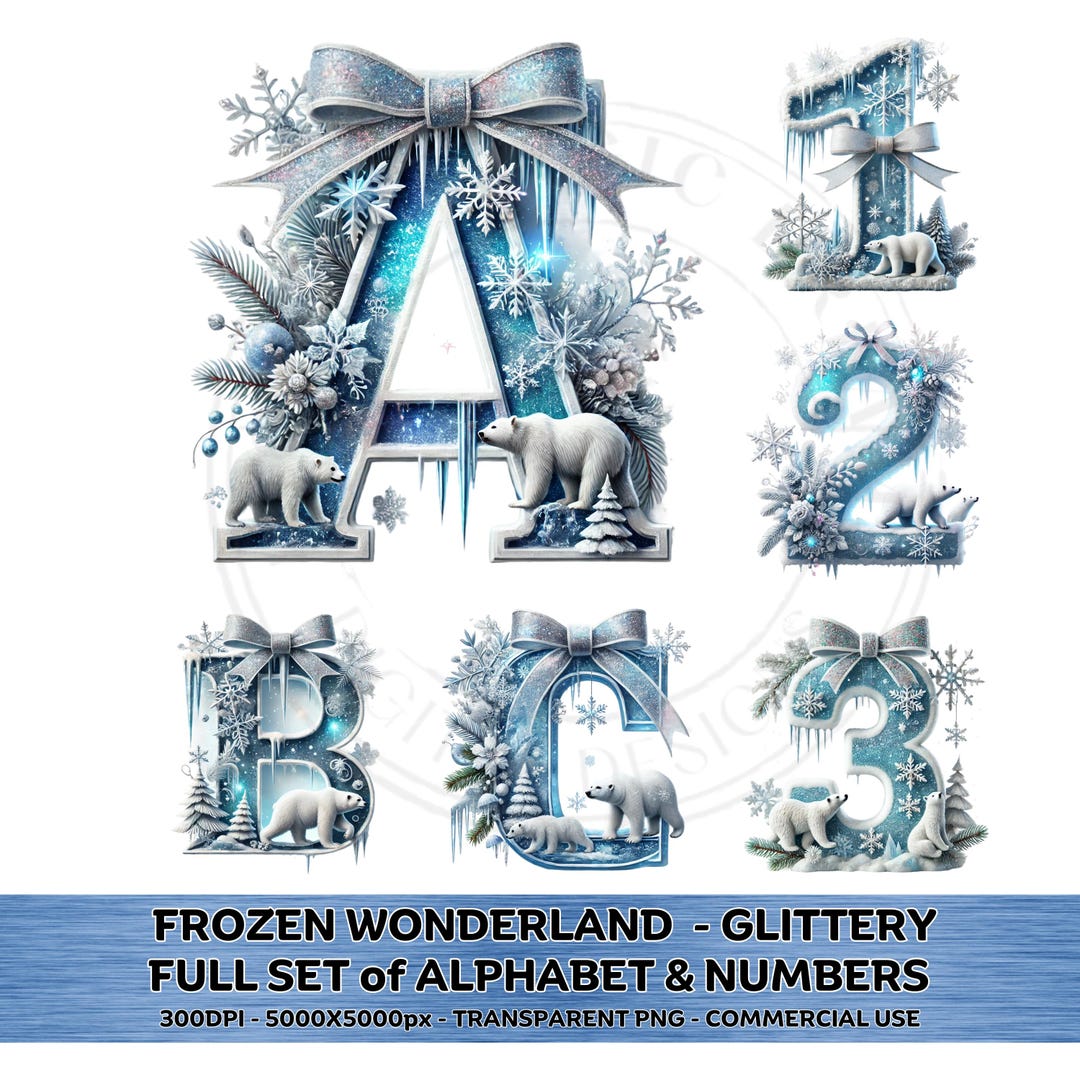 FROZEN WONDERLAND Letters, Alphabet & Numbers Digital Paper Scrapbook ...