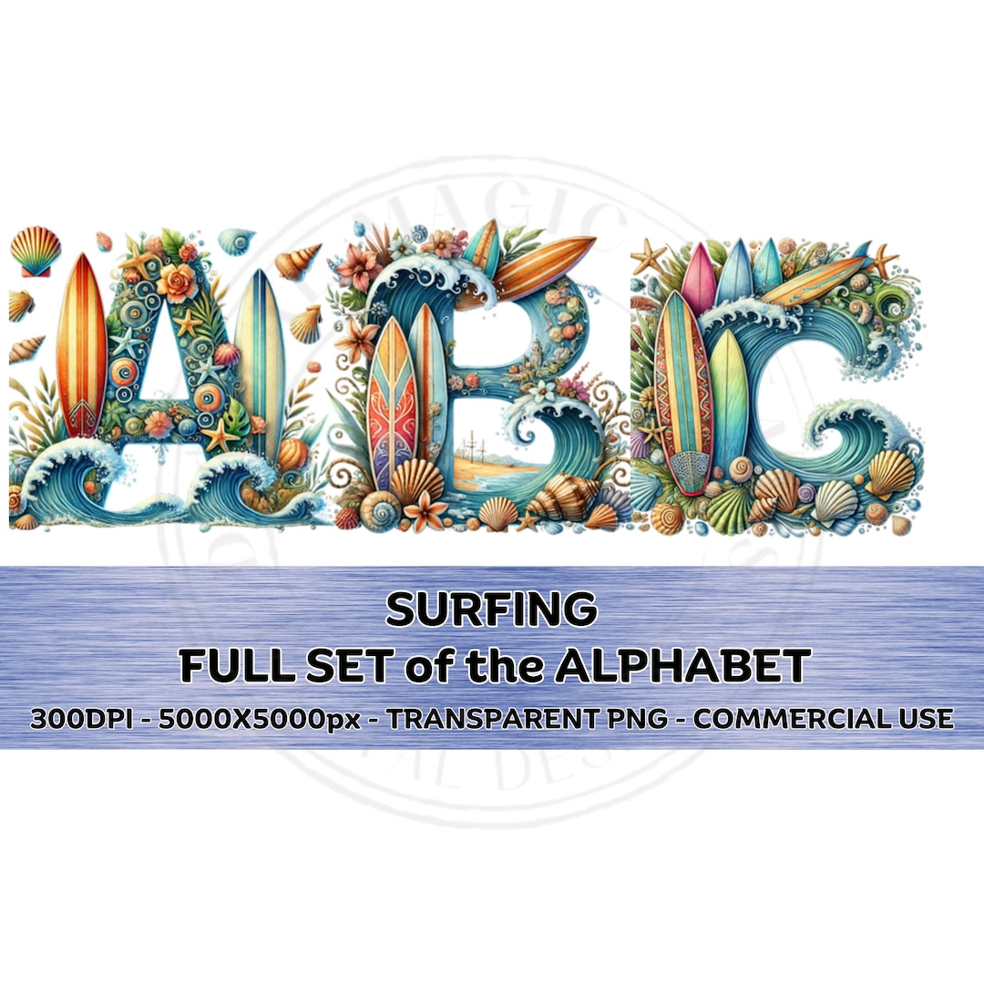 SURFING Fonts Full Set of the Alphabet Clipart PNG Transparent ...