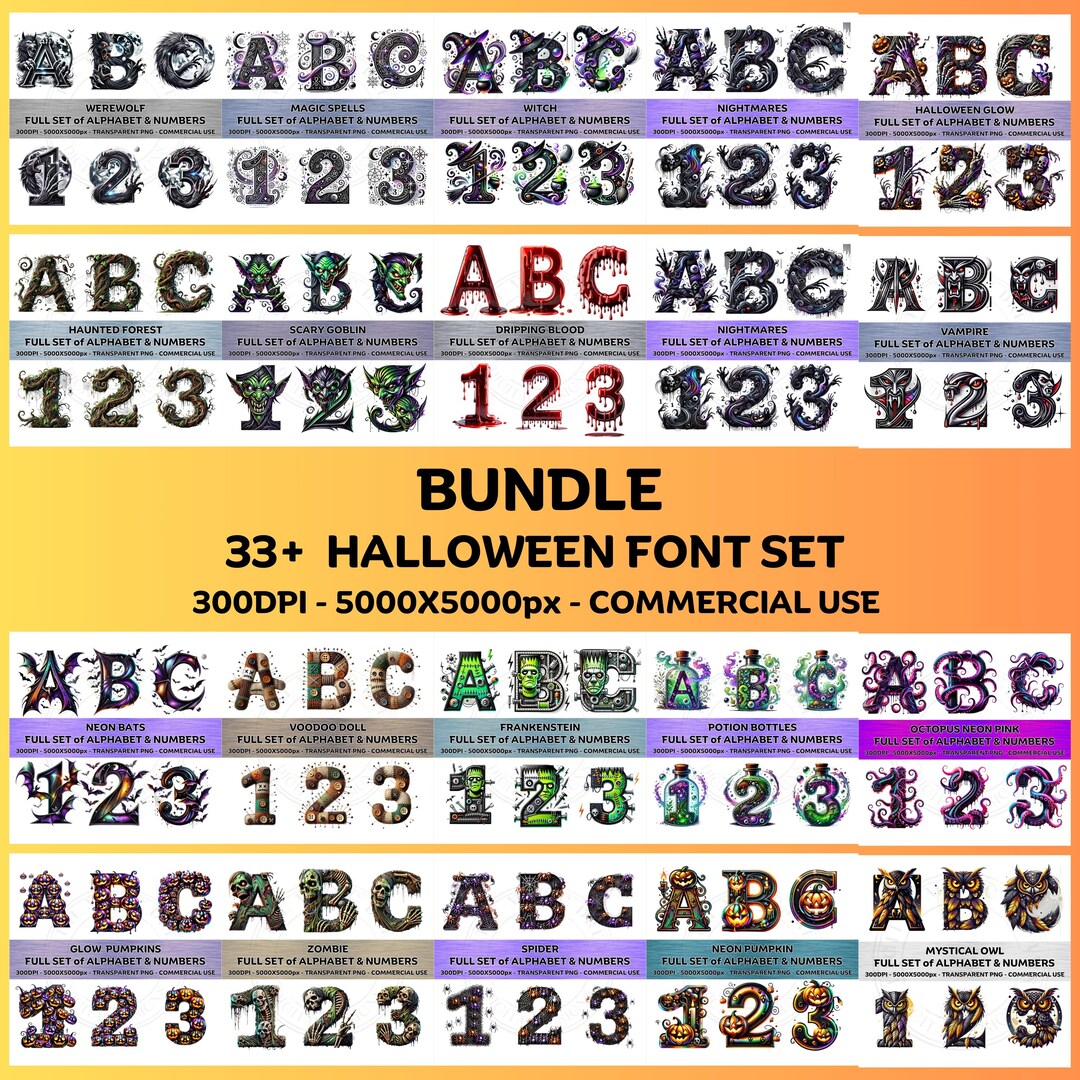 HALLOWEEN BUNDLE Fonts 33 Plus Full Set of Alphabet & Numbers, Google ...