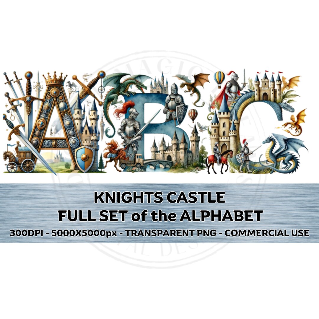 KNIGHTS CASTLE Fonts Full Set of the Alphabet Clipart PNG Transparent ...