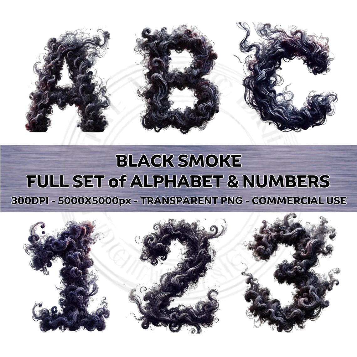 BLACK SMOKE Font Full Set of Alphabet & Numbers Clipart PNG Transparent ...