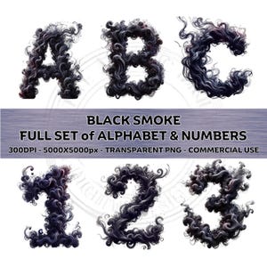 BLACK SMOKE Font Full Set of Alphabet & Numbers Clipart PNG Transparent ...
