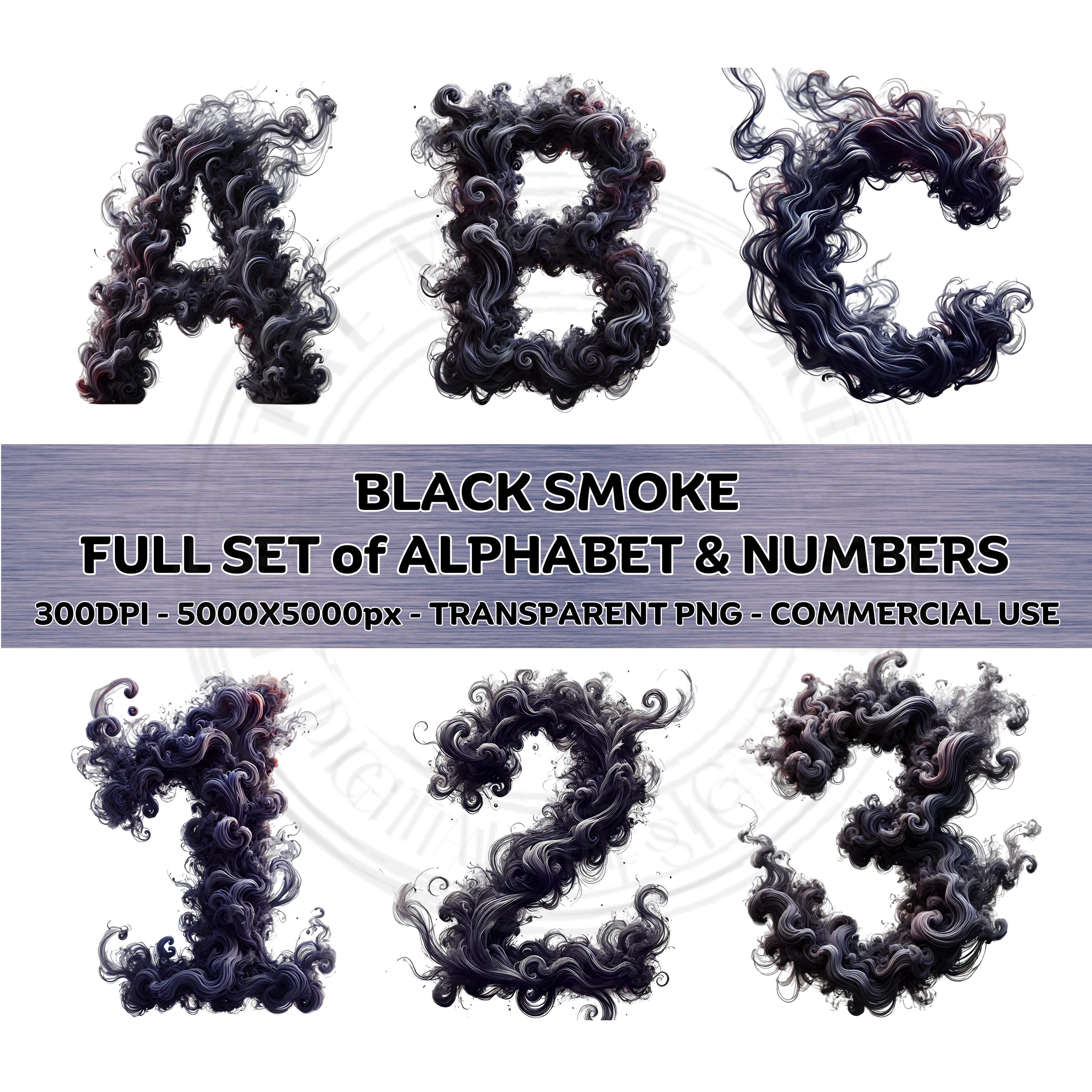 BLACK SMOKE Font Full Set of Alphabet & Numbers Clipart PNG Transparent ...
