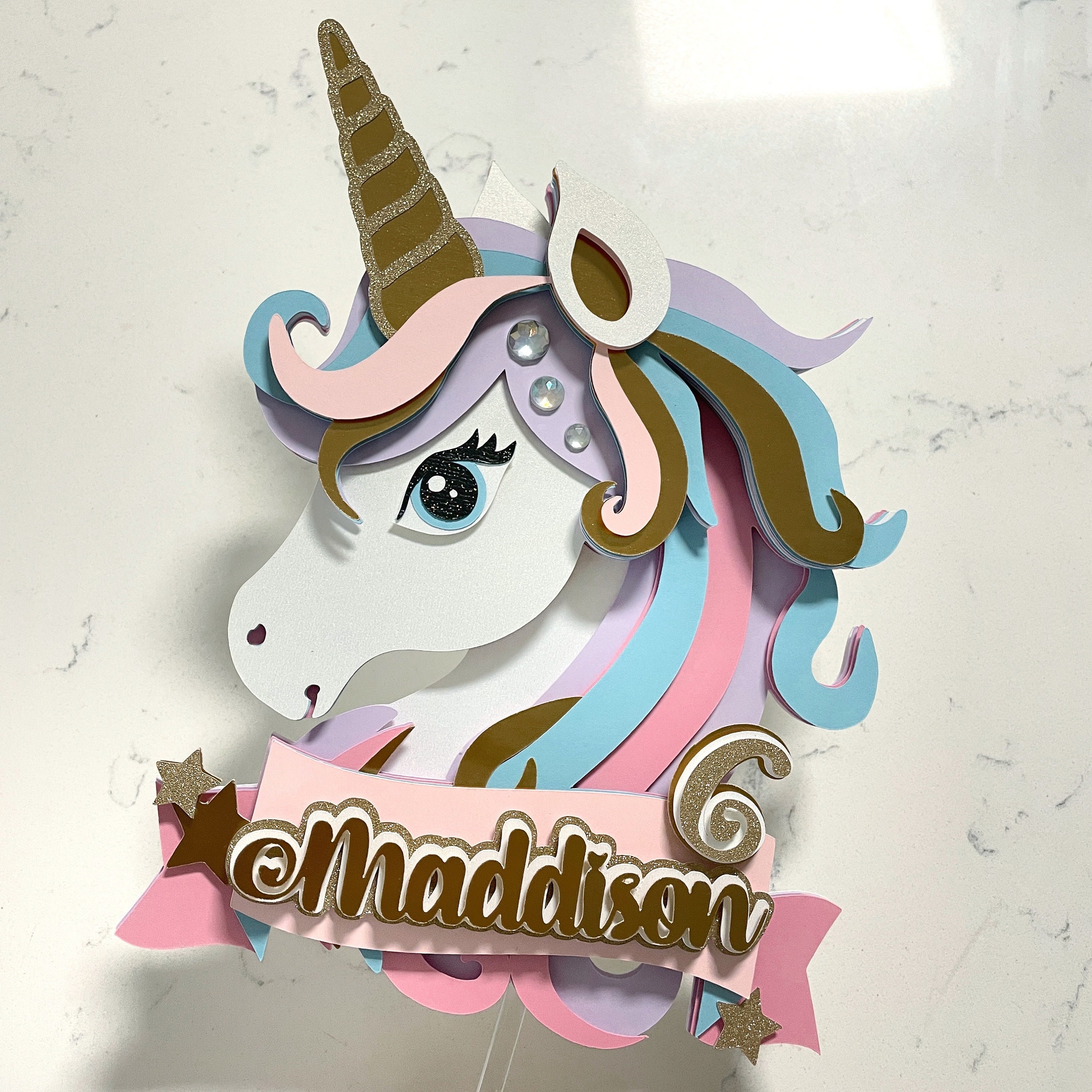 Personalized Unicorn Cake Topper, Unicorn Head Party Decoration ...