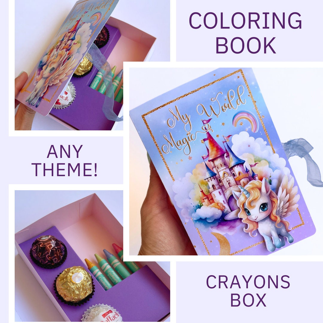 Coloring Box Any Theme, Personalized Party Favors, Unicorn Custom Favor ...