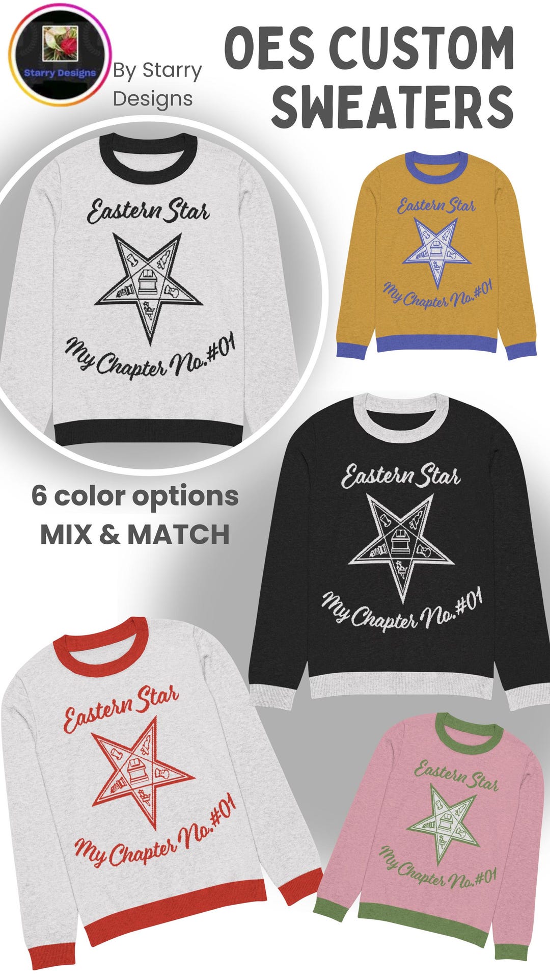 OES Eastern Star Knitted Crew Neck Sweater 6 Colors - Etsy