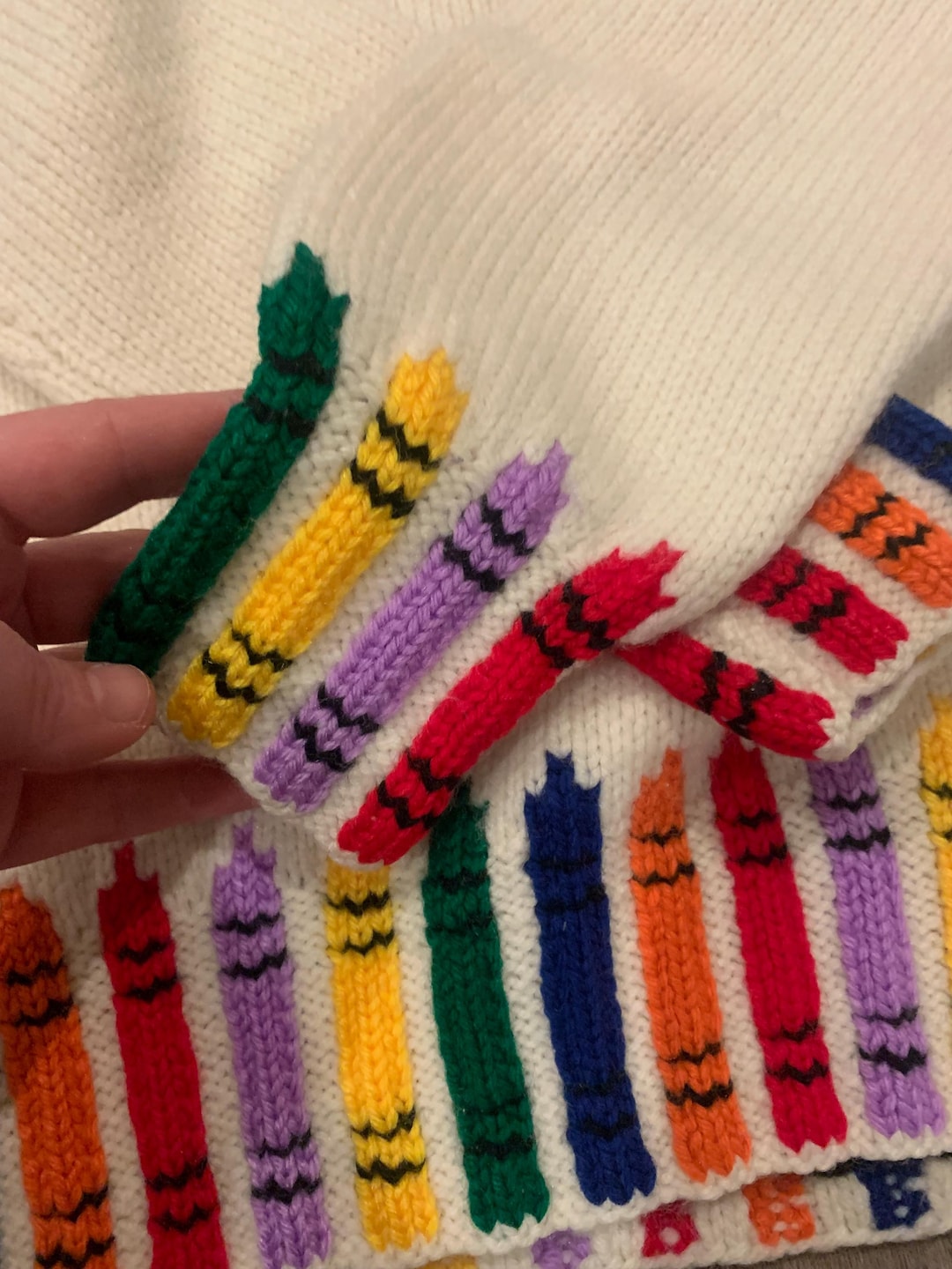 Handknit Vintage Sweater With Crayons for Children Great Baby Shower ...