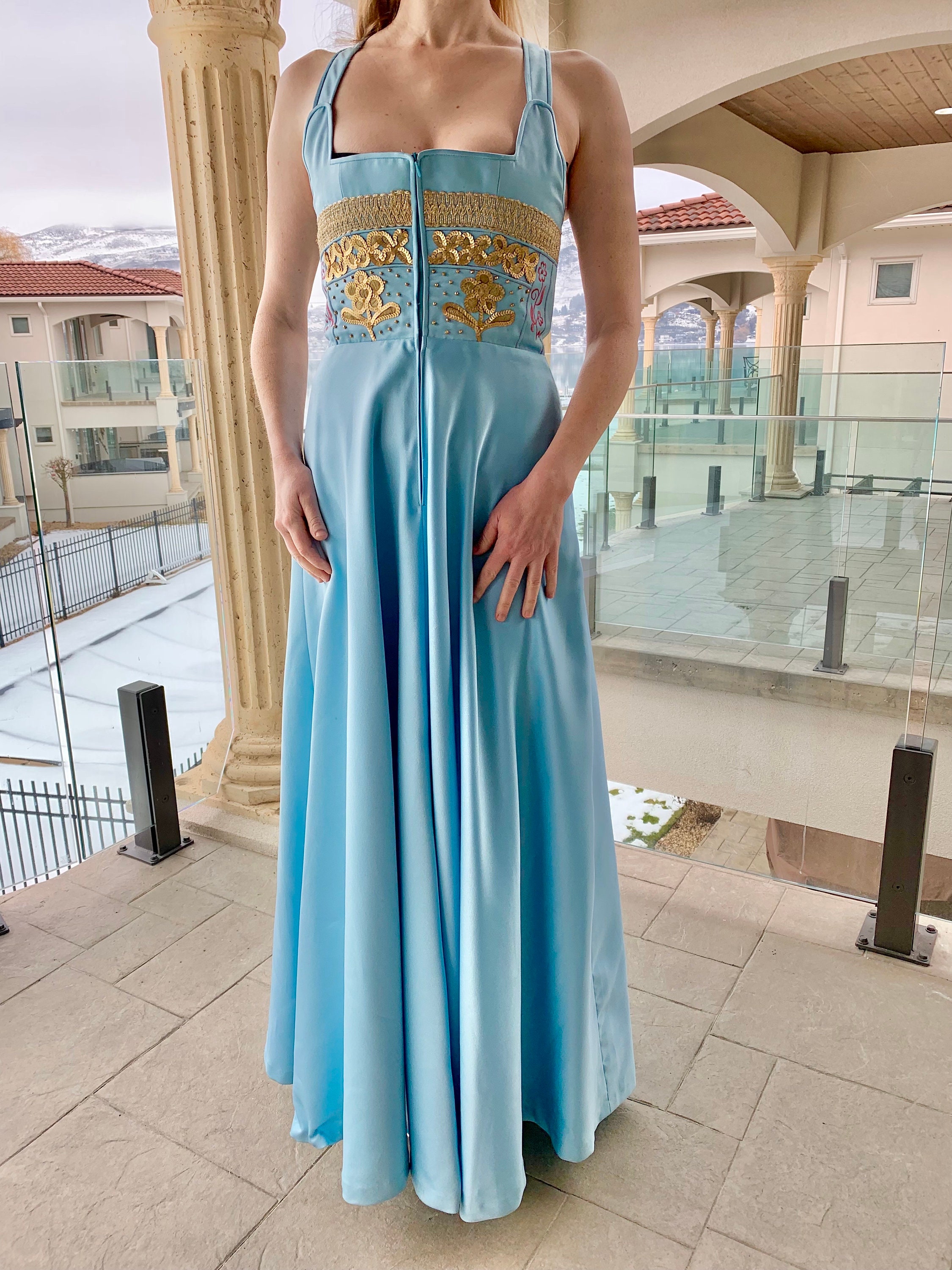 Gorgeous 70s Cocktail Dress Grad Prom Small Formal Metallic Gown Karla ...