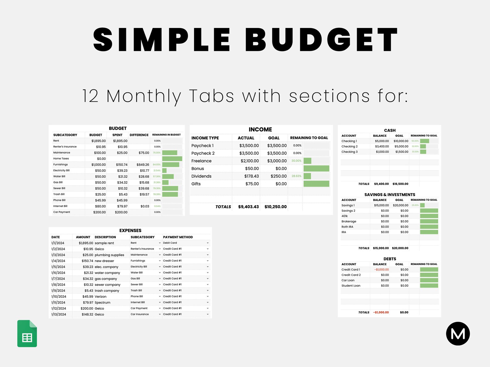 Simple Budget | Minimalist Google Sheets Template for Personal Finance ...