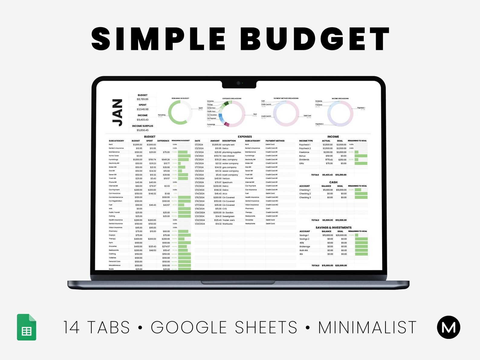 Simple Budget | Minimalist Google Sheets Template for Personal Finance ...