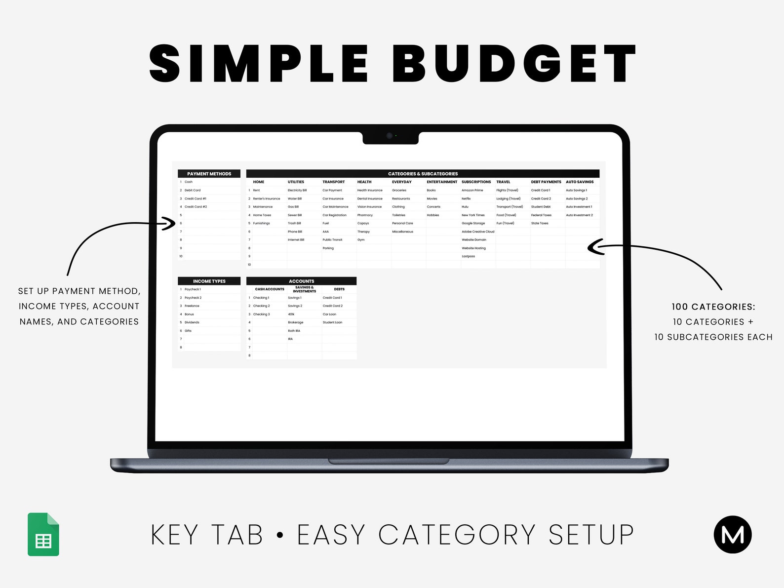 Simple Budget | Minimalist Google Sheets Template for Personal Finance ...