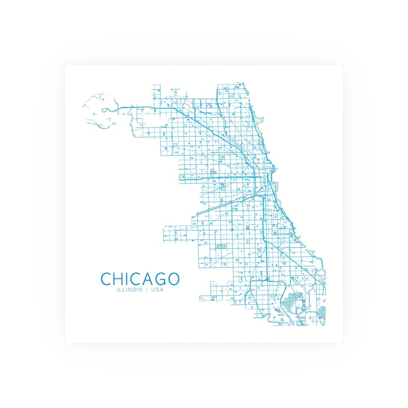 Map of Chicago, Chicago Map, Chicago Art, Chicago, Illinois, Roads ...