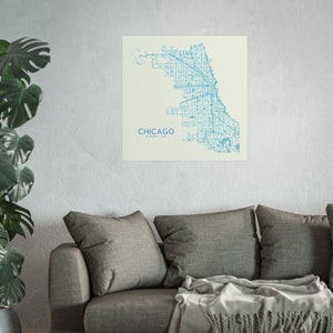 Map of Chicago, Chicago Map, Chicago Art, Chicago, Illinois, Roads ...