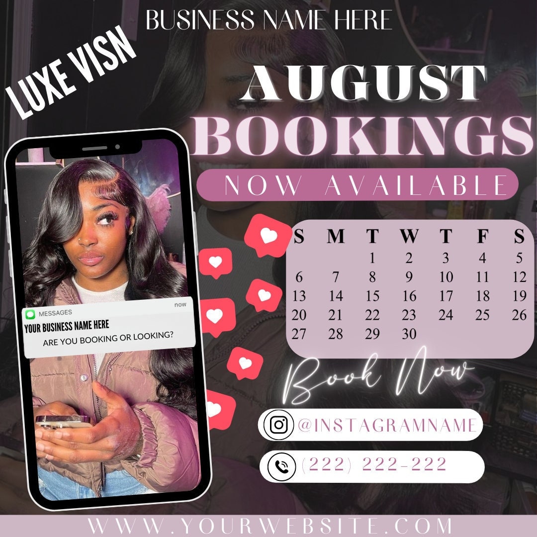 August Booking Flyer Template, Hair Service, Canva Template, Booking ...