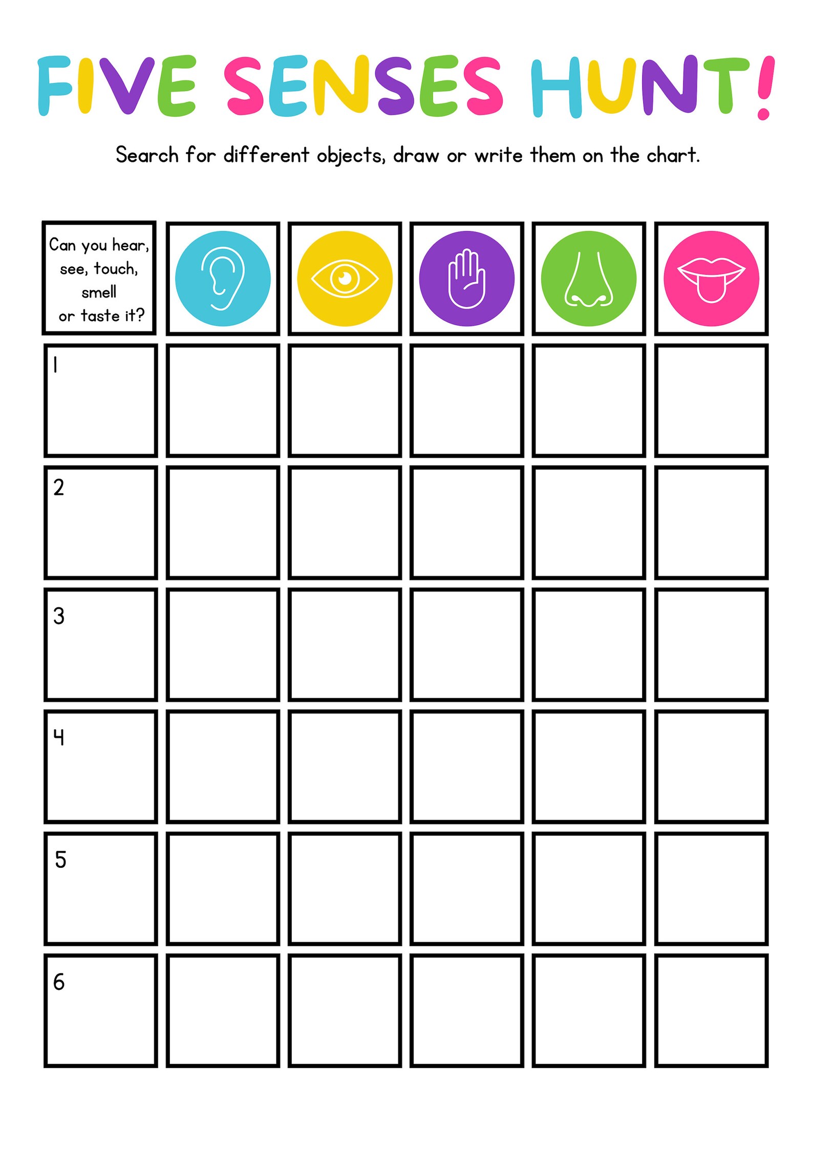 5 Senses Hunt - Children's Activity - Digital Download Product. - Etsy