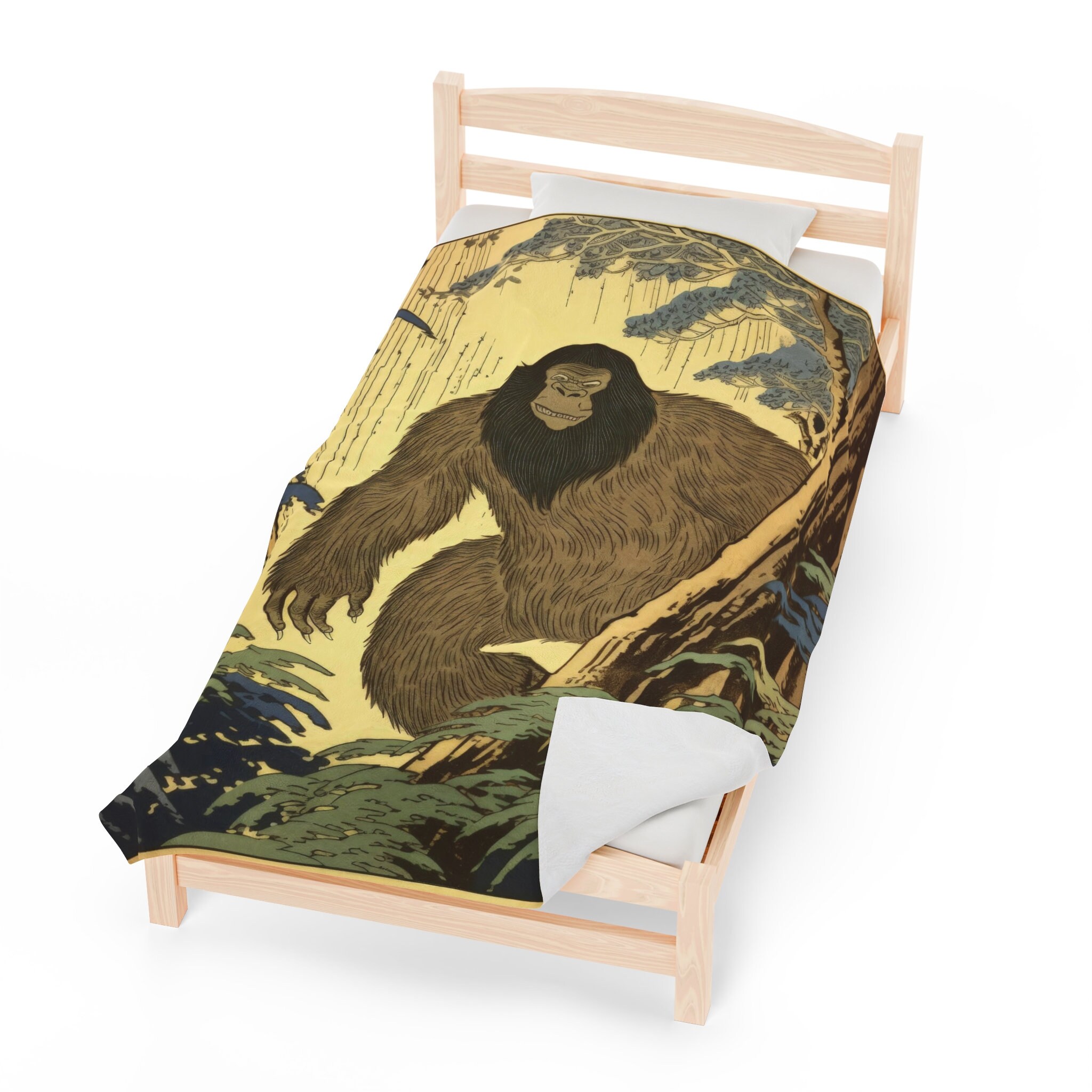 Bigfoot Plush Throw Blanket Ukiyo-e-inspired Sasquatch - Etsy
