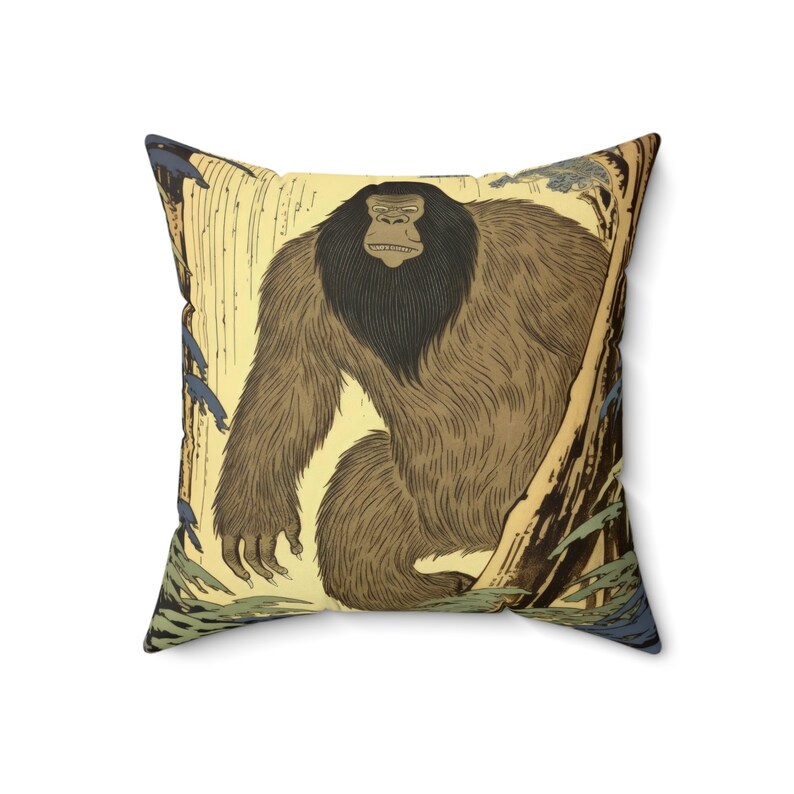 Bigfoot Cryptid Throw Pillow - Ukiyo-e Inspired Home Decor Items ...